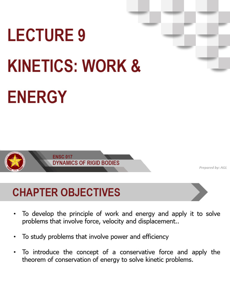 Lecture 9 - Kinetics - Work & Energy (1) | PDF | Force | Potential Energy