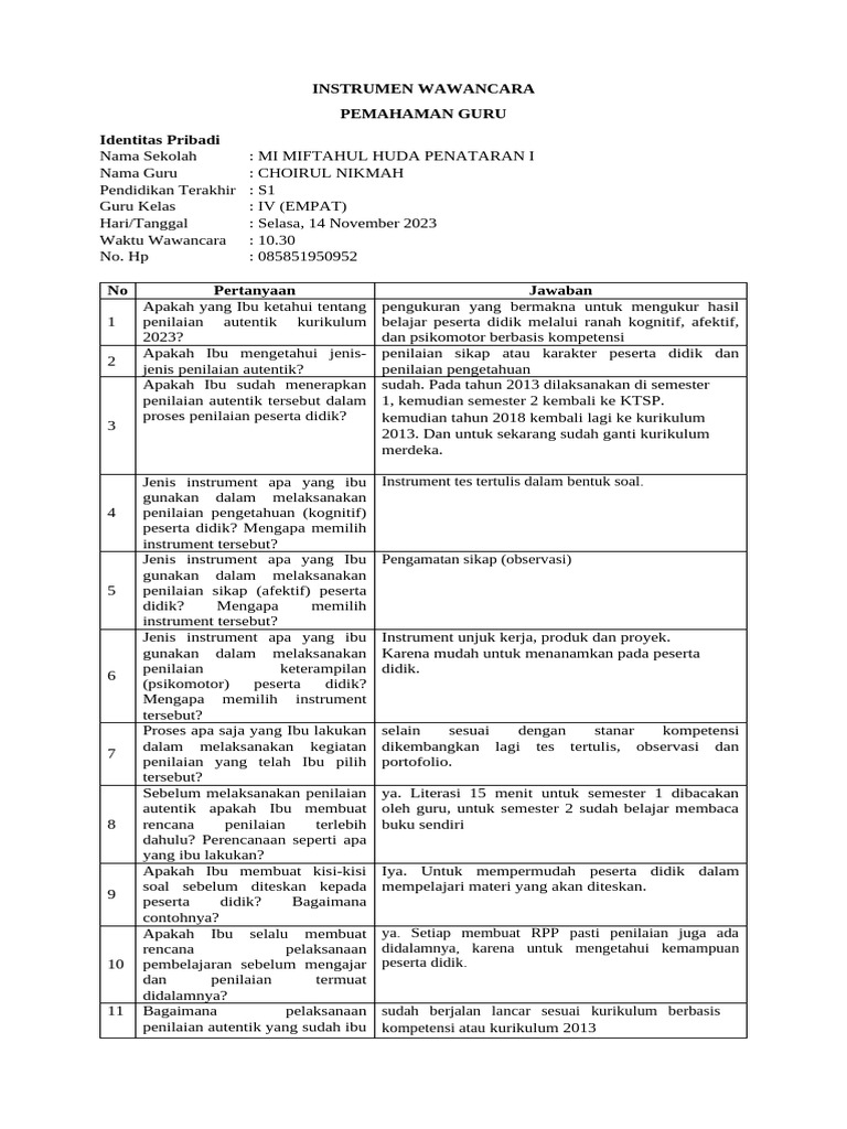 Instrumen Wawancara | PDF