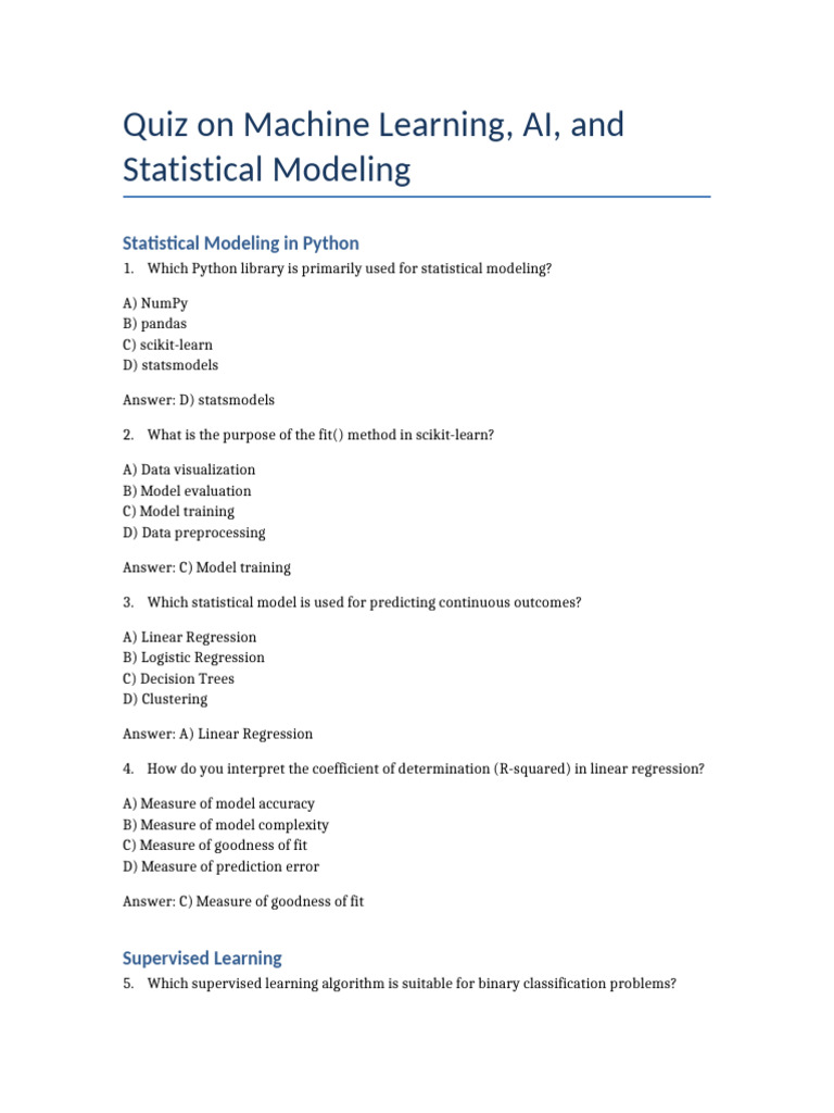 Machine Learning and AI Quiz | PDF | Machine Learning | Support Vector ...