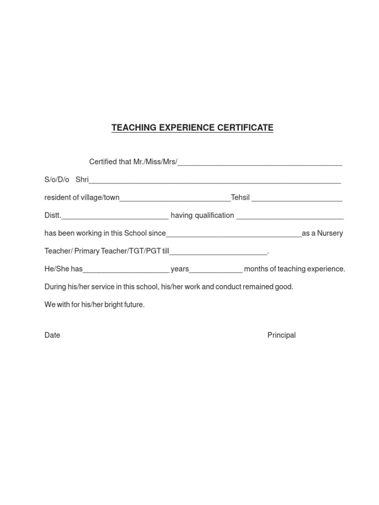 Teaching Experience Certificate Template | PDF