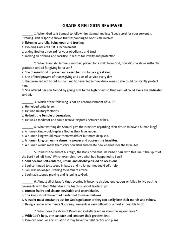 Grade 8 Religion Reviewer | PDF | David | Solomons