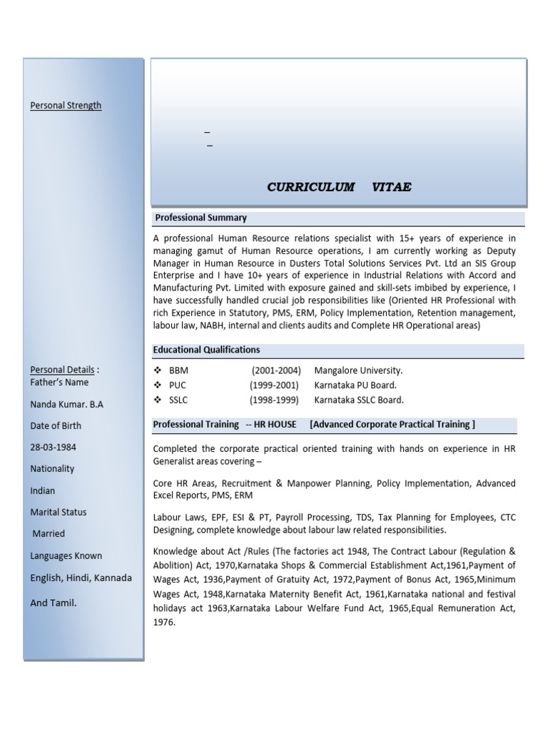 HR Professional CV-Gowtham | PDF | Employment | Payroll