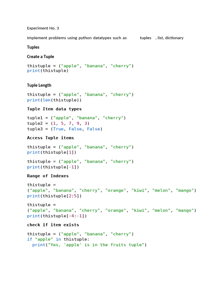 Exercise No.3 Tuples,List,Dictonaries | PDF