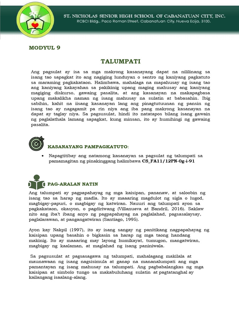 Modyul 9 - Filipino Sa Piling Larang | PDF