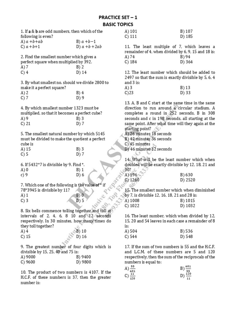 Practice Set 1 MATHS | PDF | Numbers | Discrete Mathematics