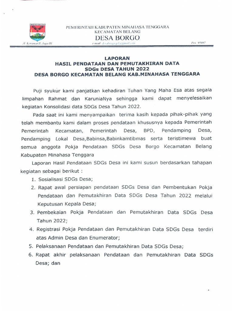 Laporan Hasil Pendataan SDGS Borgo | PDF