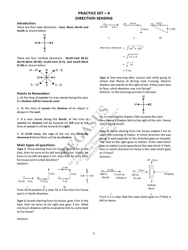 Practice Set 4 Direction Sensing | PDF | Shadow | Sunset