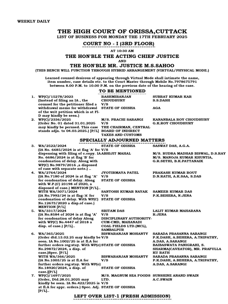 The High Court of Orissa, Cuttack | PDF