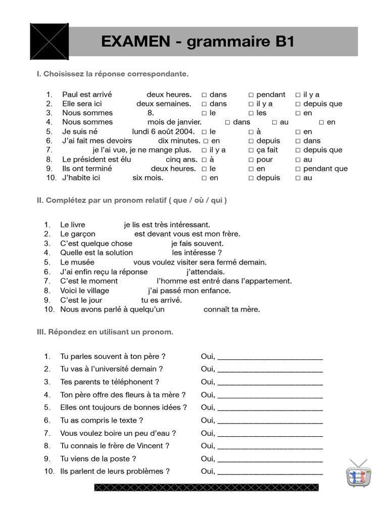 test examen-grammaire-b1 | PDF | Linguistique