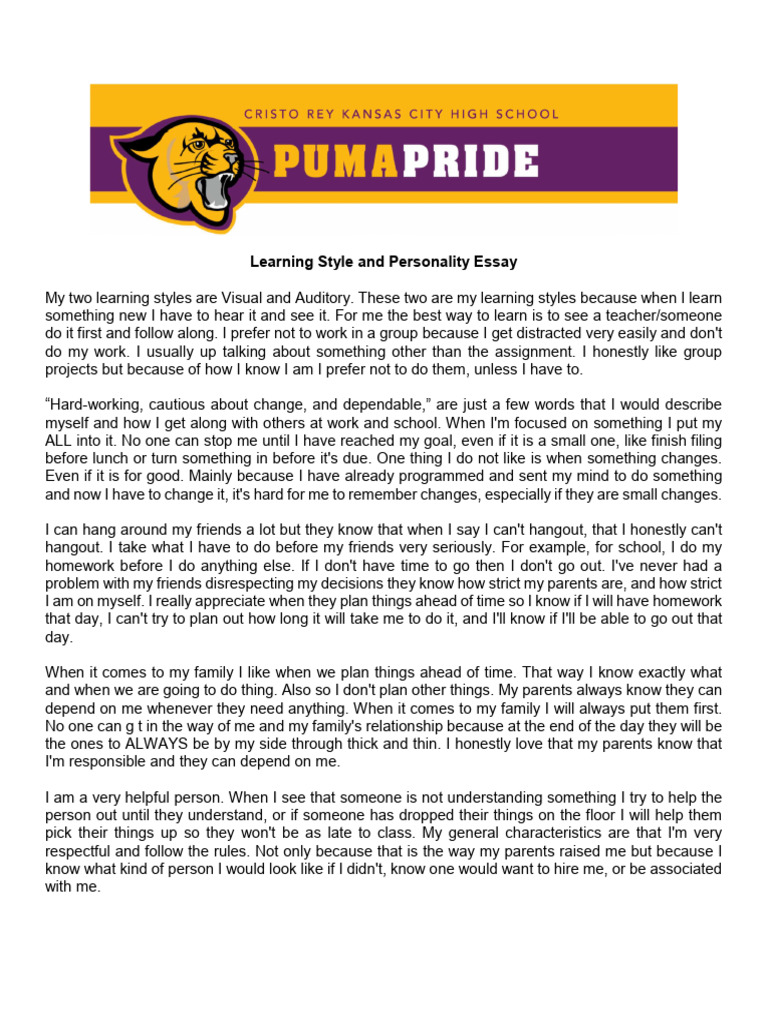 Sample Learning Personality Essay 2016 | PDF