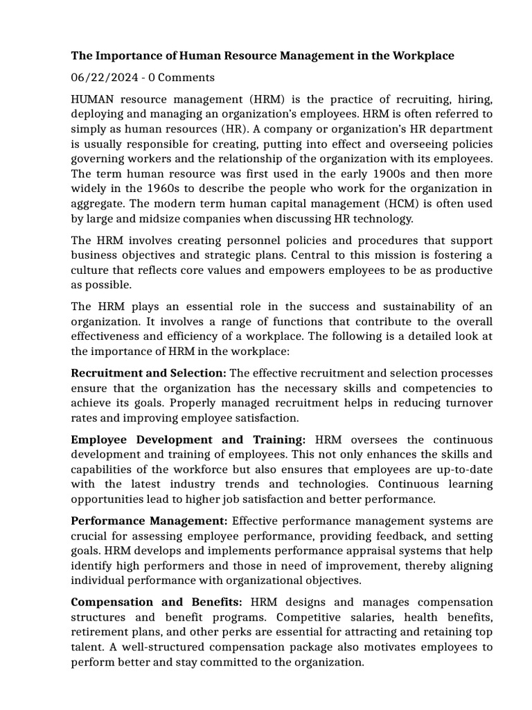 The Importance of Human Resources | PDF | Human Resource Management ...