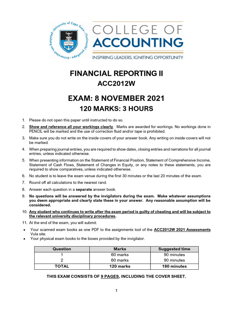 ACC2012W+Exam+Nov+2021 FINAL | PDF | Fair Value | Equity (Finance)