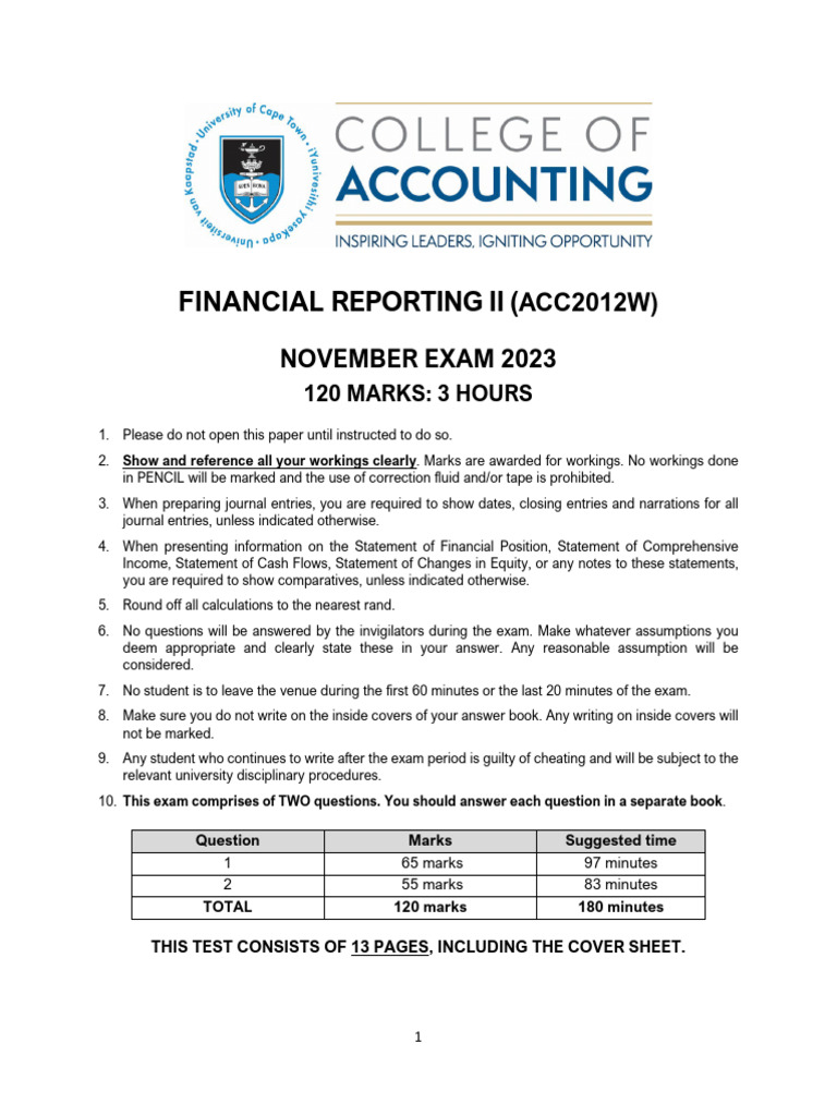ACC2012W November 2023 (Question Only) | PDF | Taxes | Depreciation
