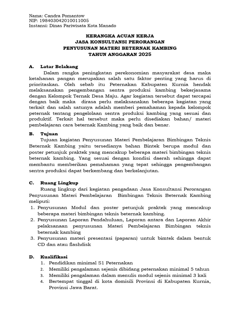Candra Pomantow - Lampiran 3 - KAK Jasa Konsultansi Perorangan Penyusunan Materi Bimbingan ...