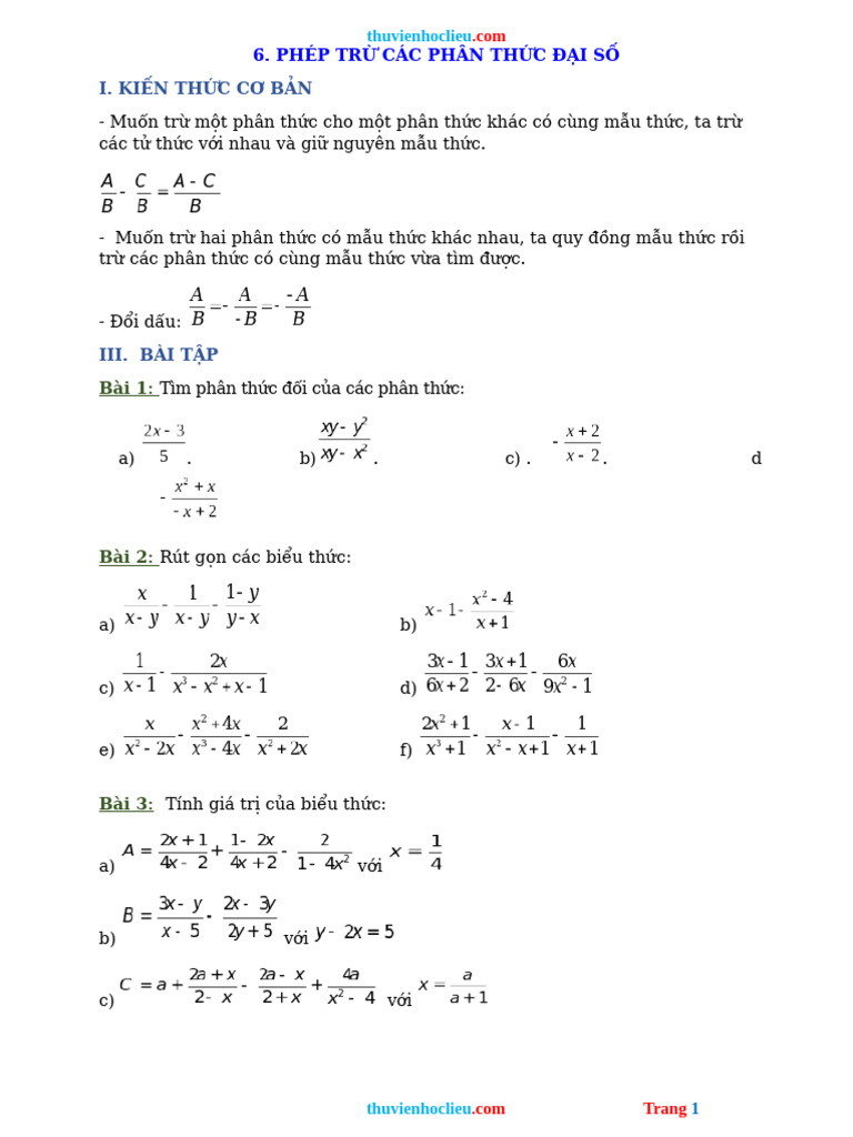 Phép TR Phân TH C | PDF