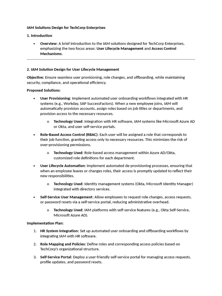 IAM Solutions Design for TechCorp Enterprises | PDF | Security | Computer Security