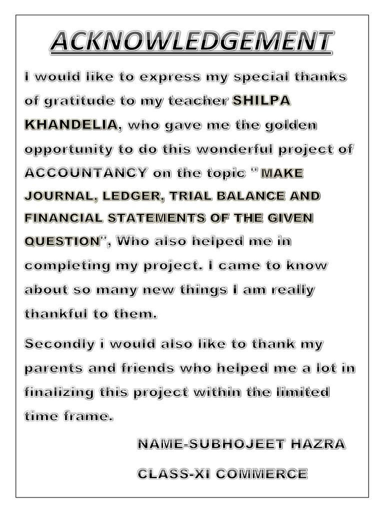 ACKNOWLEDEMENT Writing idea | PDF