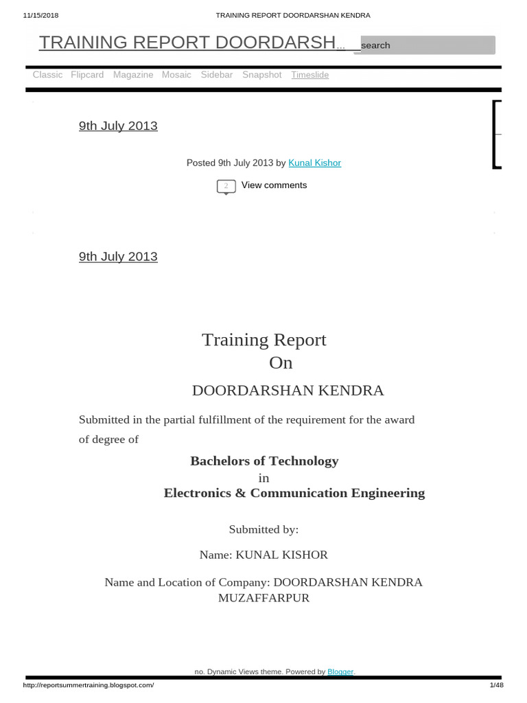Training Report Doordarshan Kendra | PDF | Microphone | Antenna (Radio)