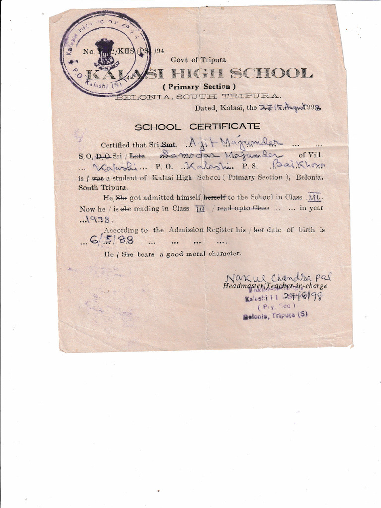 School Certificate | PDF