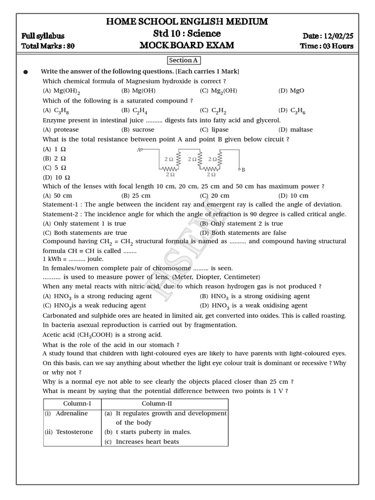 Mockboardexam Science Std10!12!02 25 | PDF | Nitric Acid | Chemical Compounds