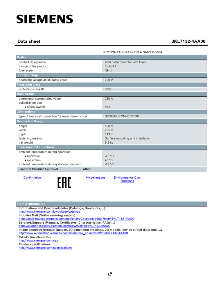3KL71324AA00 Datasheet en | PDF | Fuse (Electrical) | Electrical Components