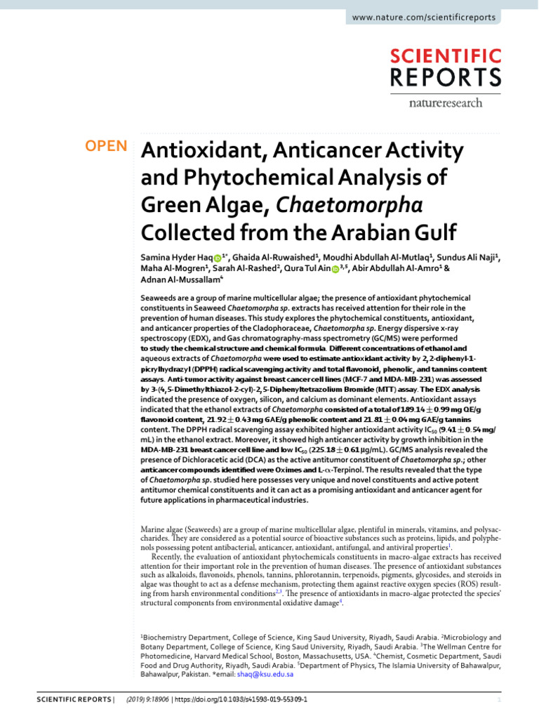 Green Algae's Anticancer Potential | PDF | Cancer | Reactive Oxygen Species