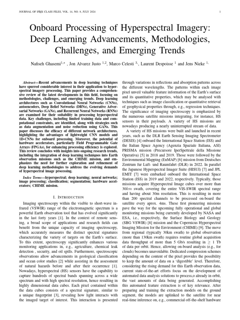 Onboard Processing of Hyperspectral Imagery Deep Learning Advancements ...