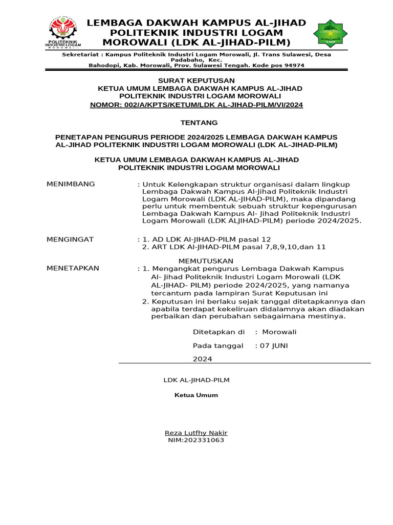 SK_PENGURUS_ LDK AL-JIHAD_2024 | PDF