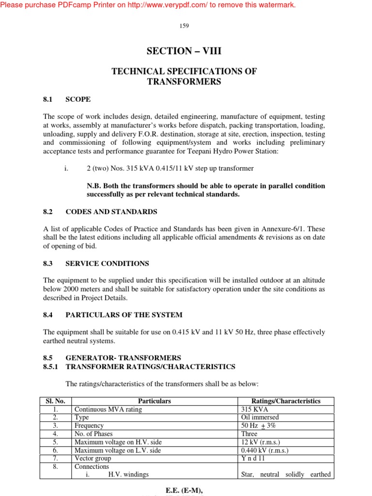 Section - Viii: Technical Specifications of Transformers | Download ...