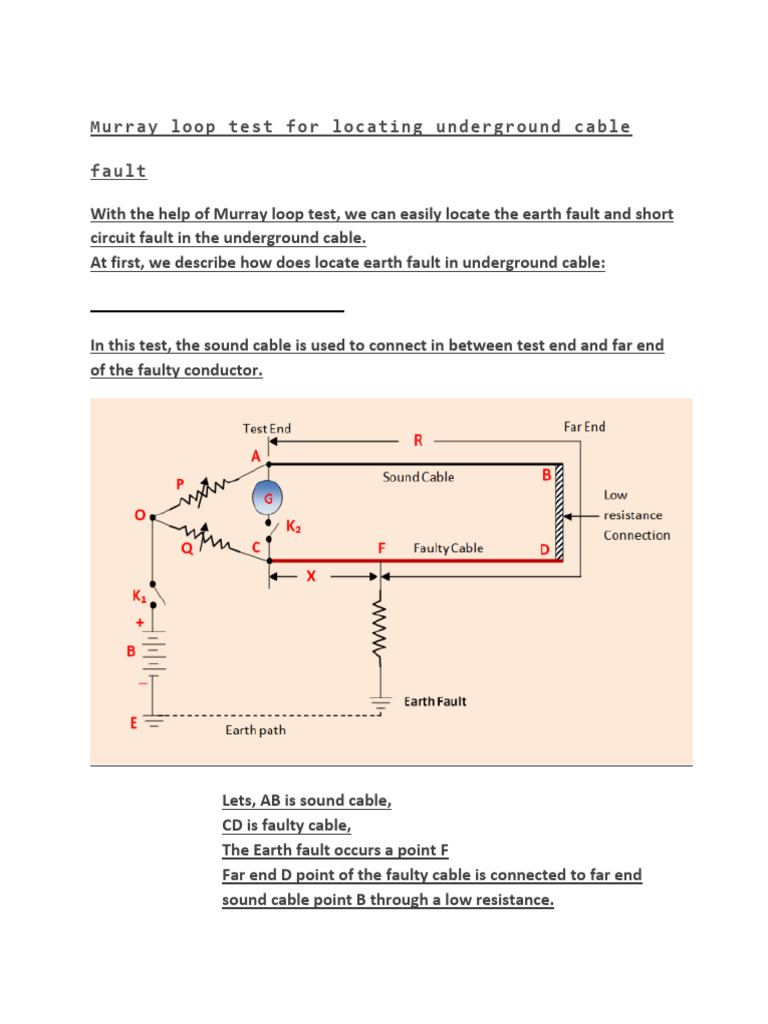 Murray Loop Test for Cable Faults | PDF | Transmission Line | Electric ...