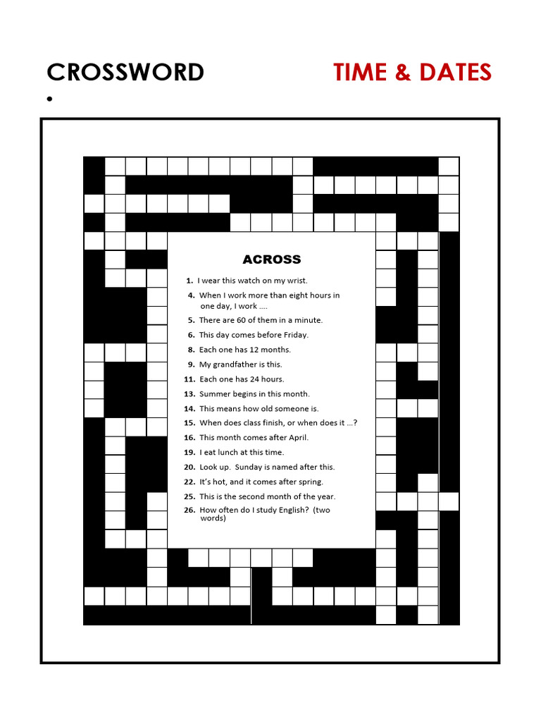 Crossword Puzzle: Time & Dates | PDF | Crossword | Word Puzzles