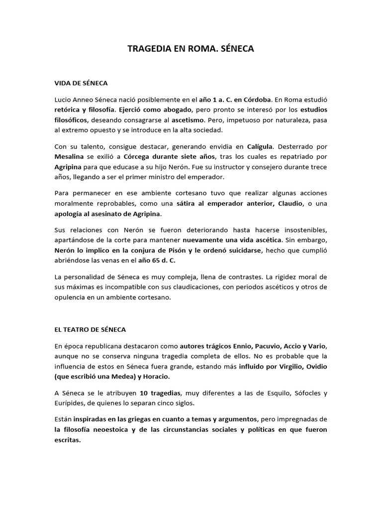 Tema 12. Tragedia en Roma. Seneca | PDF | Séneca El Joven | Tragedia