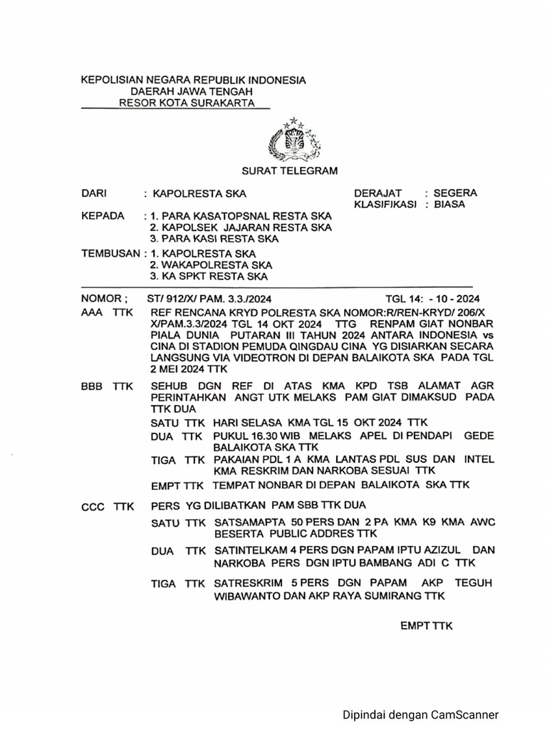 ST-912 Pam Nonbar Timnas 15 Okt 2024 | PDF