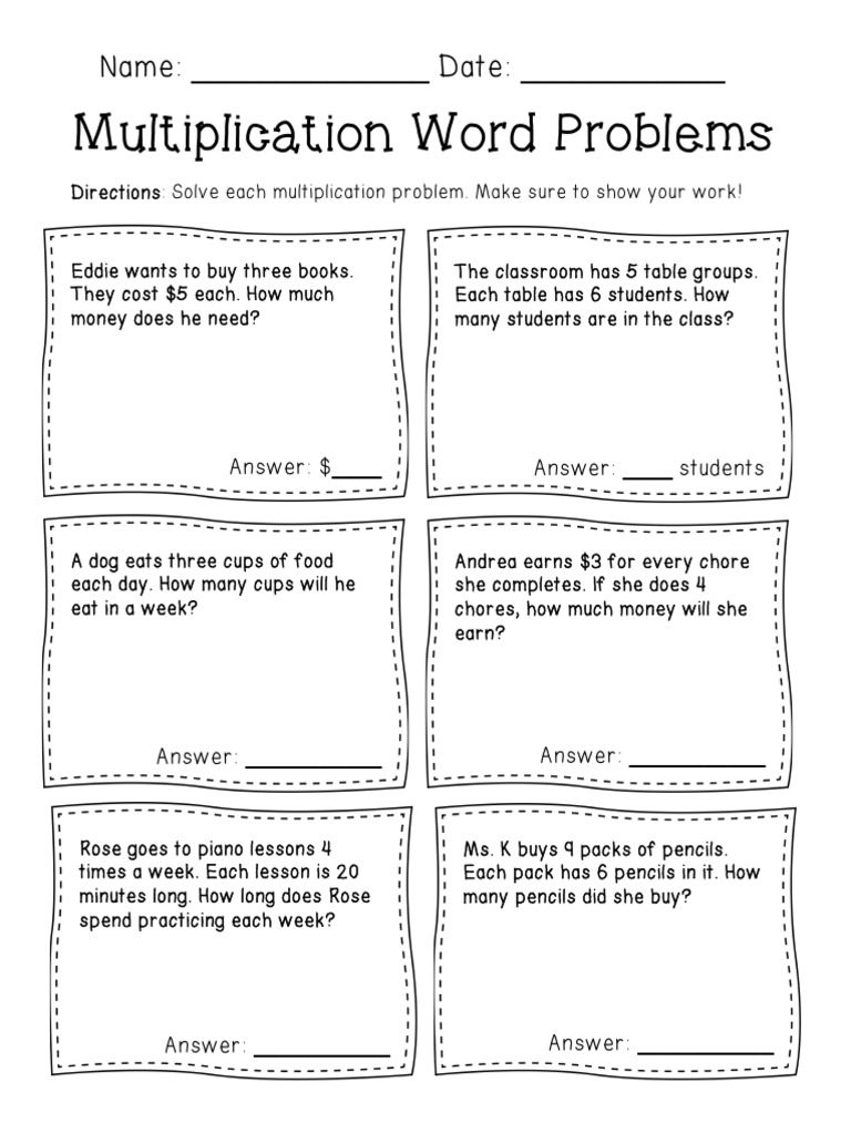 Multiplication Word Problems: Name: Date | PDF