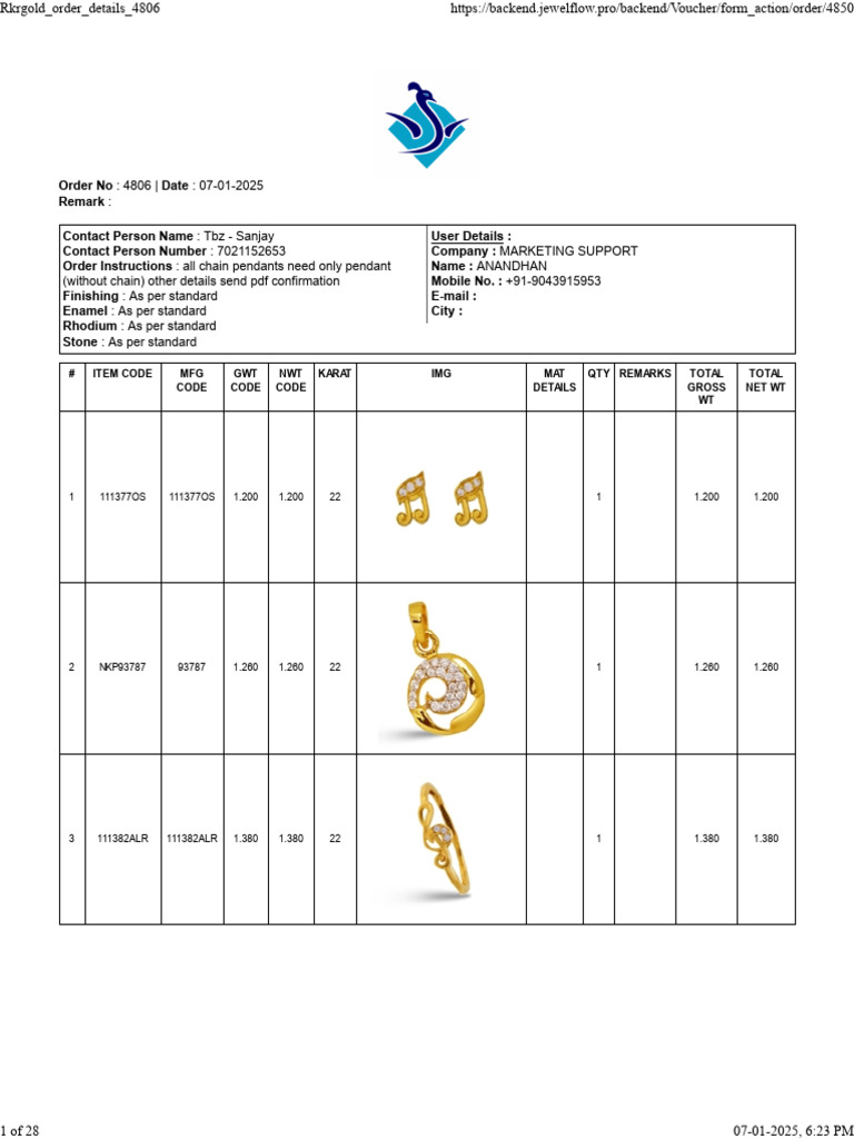 Rkrgold Order Details 4806-TPZ | PDF