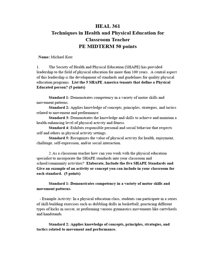 HEAL 361-PE MIDTERM 50 (Michael Kerr) | PDF | Physical Education | Team Building