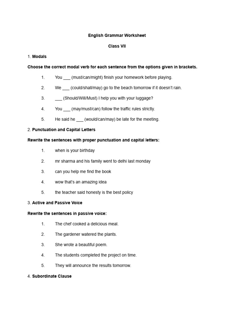 English Grammar Practice for Class VII | PDF | Verb | Language Mechanics