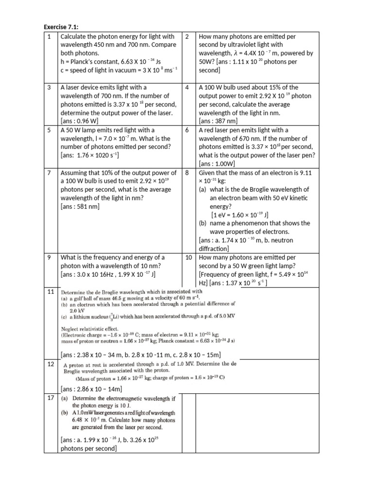 Exercise Quantum Physics | PDF | Photoelectric Effect | Light