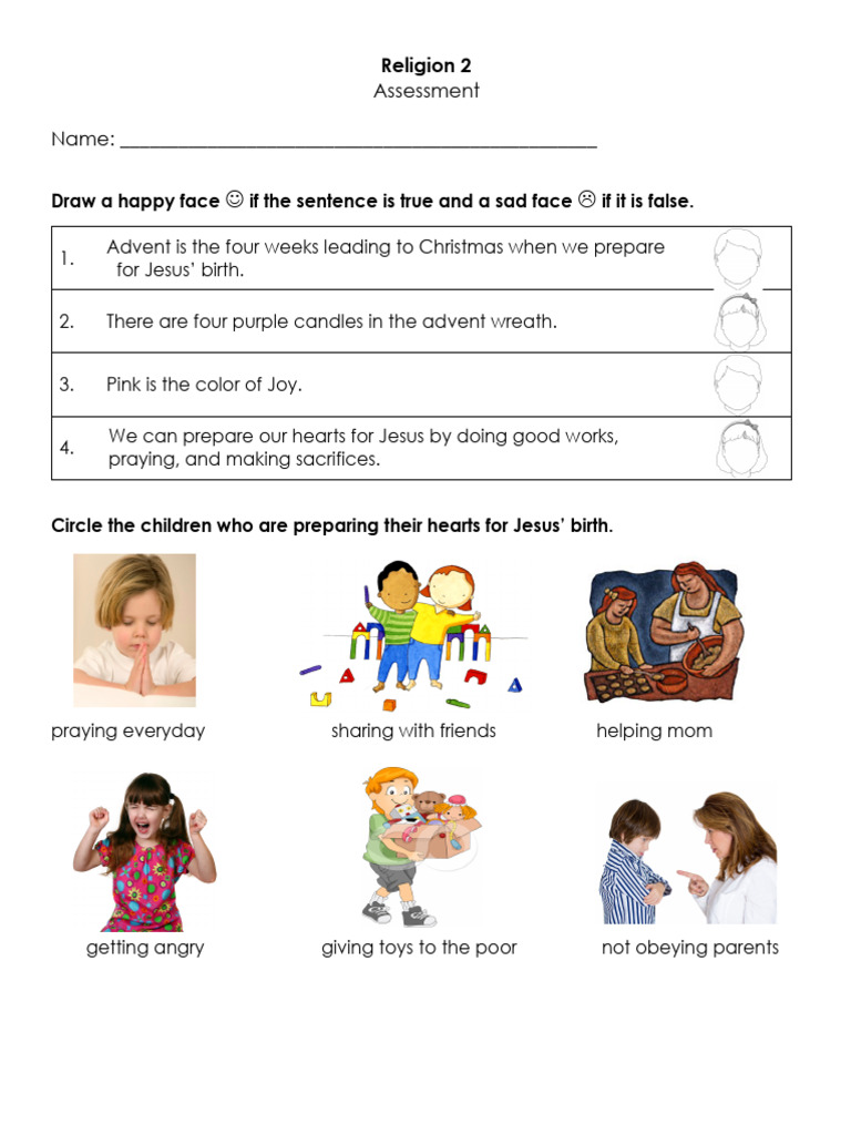 Advent Preparation Assessment Worksheet | PDF