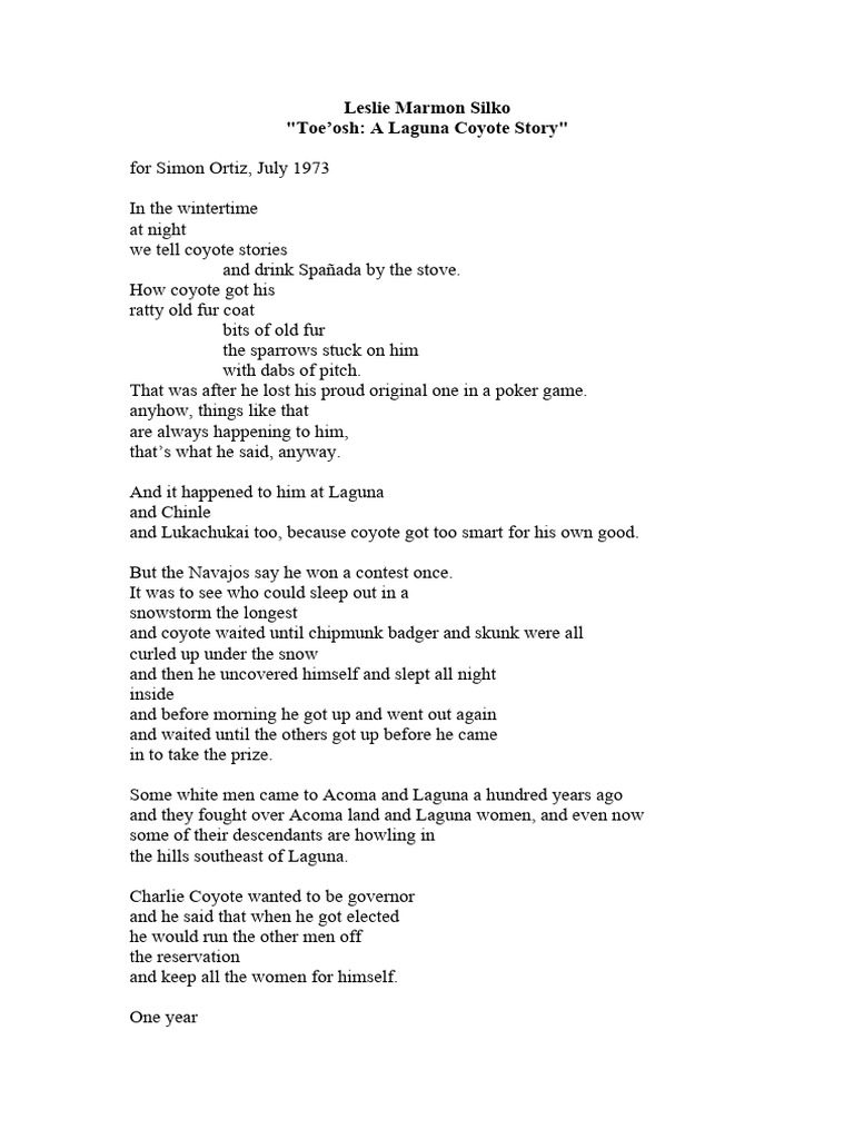 Leslie Marmon Silko Toe’Osh a Laguna Coyote Story | PDF