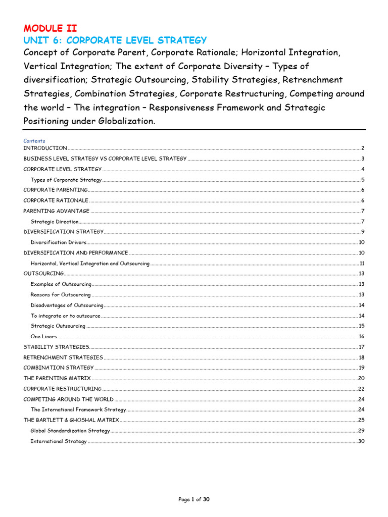 Corporate Level Strategy Overview | PDF | Strategic Management ...