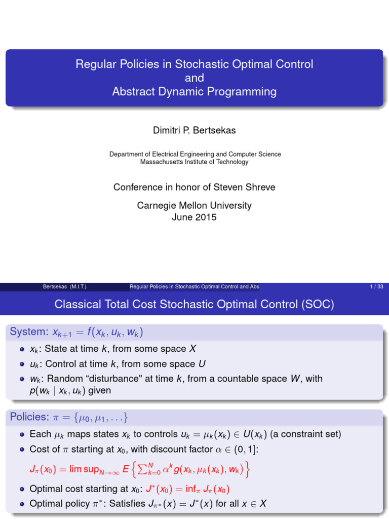 Regular Policies Slides | PDF | Optimal Control | Dynamic Programming