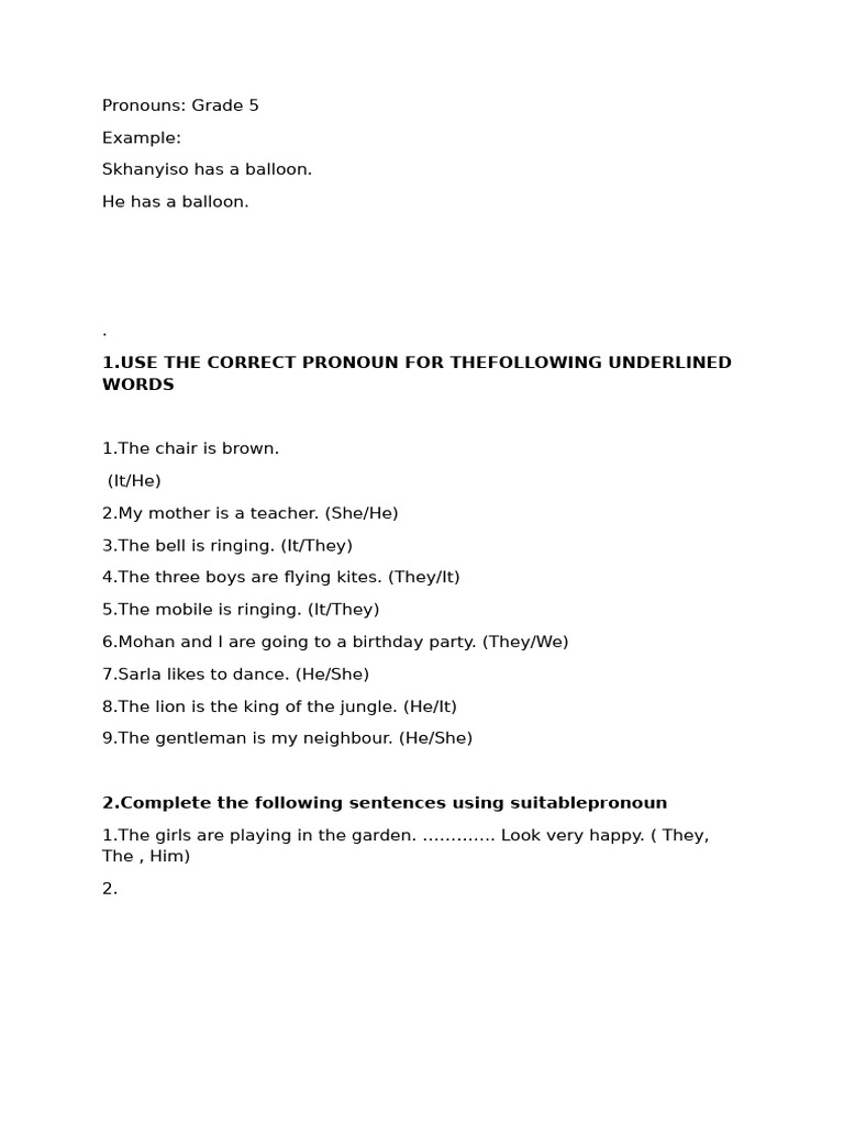 Pronouns Grade 5 | PDF