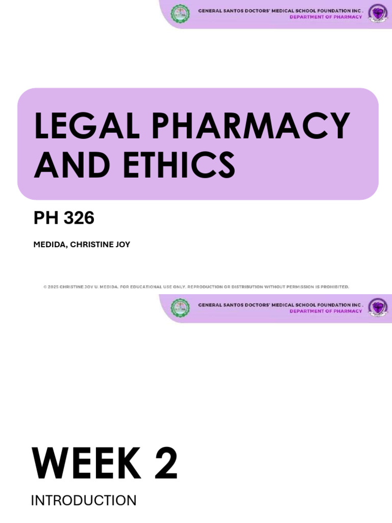 1 PRELIM - Week 2 Unit 1 - Introduction To Legal Pharmacy and Ethics ...