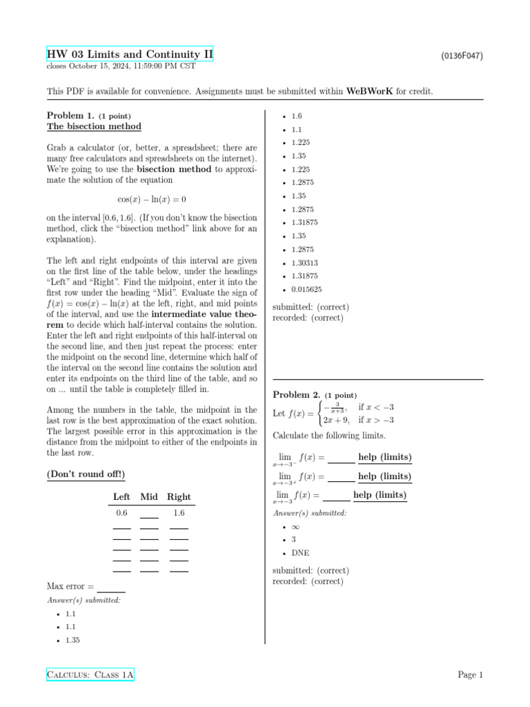 HW_03_Limits_and_Continuity_II | PDF | Asymptote | Mathematics
