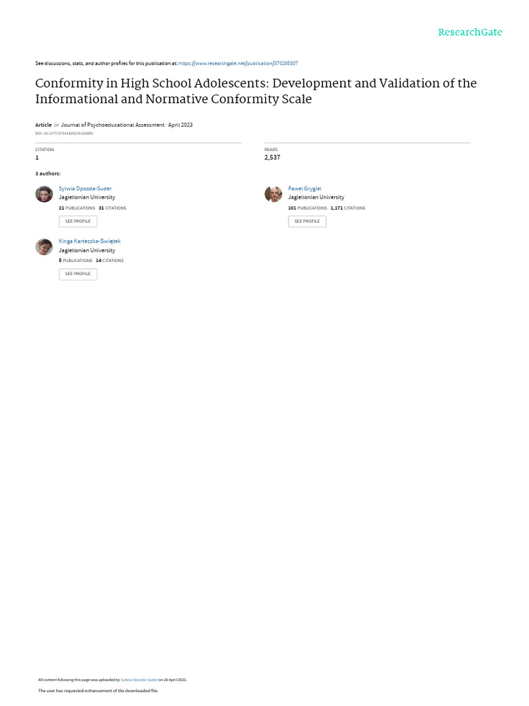 Adolescent Conformity Scale | PDF | Conformity | Adolescence