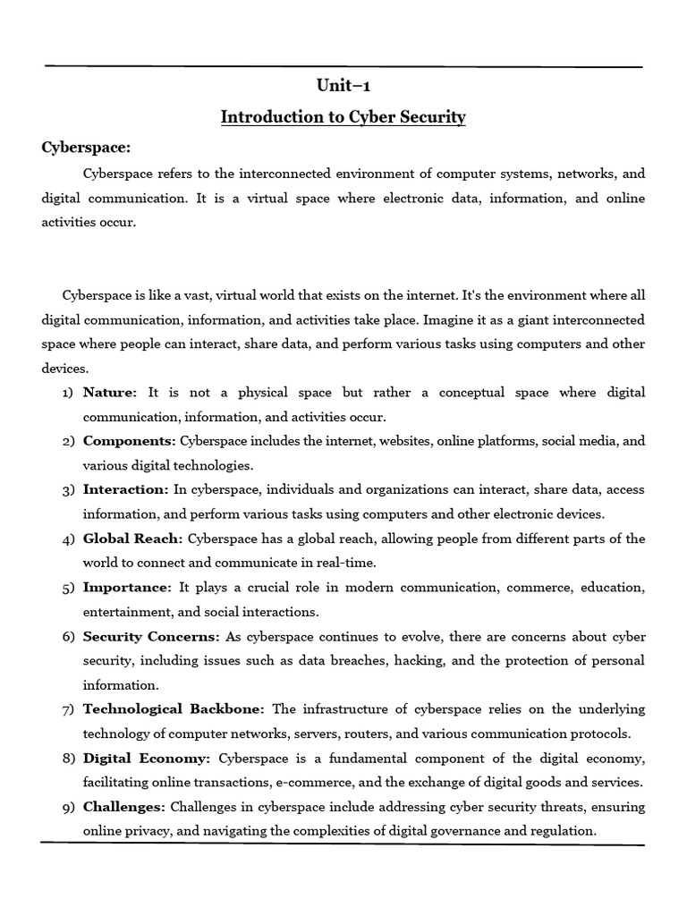 Cyber Security Full Notes Pdf World Wide Web Internet And Web