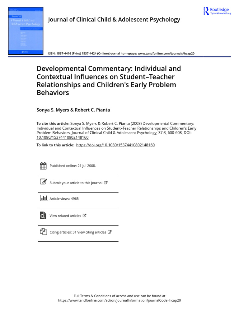 Developmental Commentary Individual and Contextual Influences on ...
