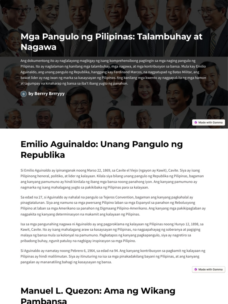 Mga Pangulo NG Pilipinas Talambuhay at Nagawa | PDF