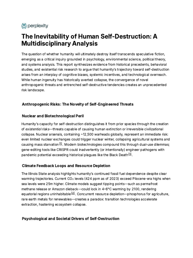 Humanity's Path to Self-Destruction | PDF | Climate Change Mitigation ...